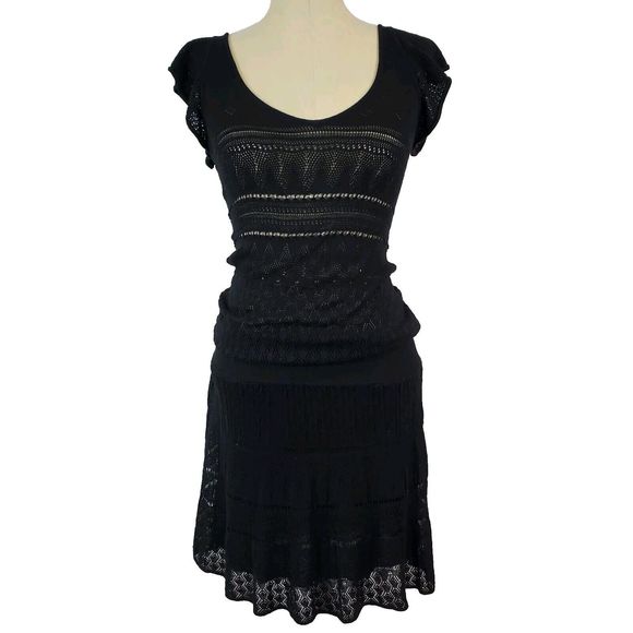Mng Suit | Dresses | Mango Mng Suit Sheer Crochet Dress Black Sz M Beach Boho Open Knit Vneck ...